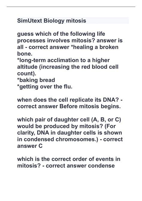 Simutext Biology Mitosis With 100 Correct Answers Simutext Stuvia Us
