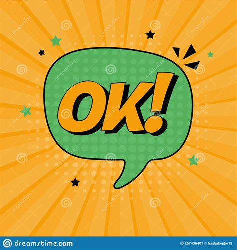 Comic Speech Bubble with Expression Text Ok. Vector Bright Dynamic Cartoon Illustration in Retro ...