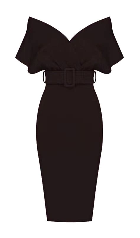 Off Shoulder V Neck Bodycon Midi Dress In Black Aesvs