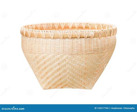 Thai Traditional Empty Woven Bamboo Basket Patterns Isolated On White