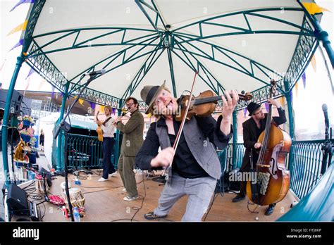 Fiddle Player Part Of A Folk Band Playing At Cardiff Harbour Festival