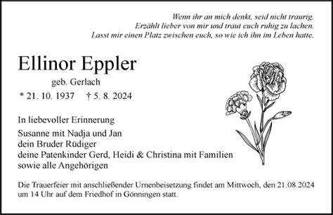 Traueranzeigen Von Ellinor Eppler Schwaebischede Trauerportal