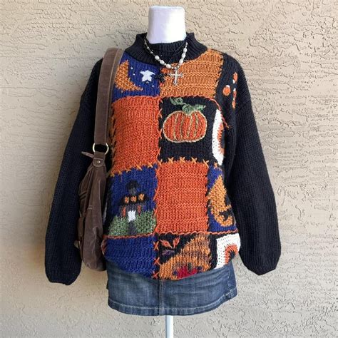 Vintage 90s Halloween Chunky Knit Sweater Depop Halloween