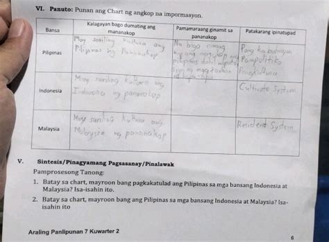VI Panuto Punan Ang Chart Ng Angkop Na StudyX