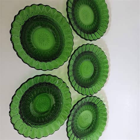 Green Lace And Dewdrop Kemple Wheaton Saucer Or Small Plates Set Of 5