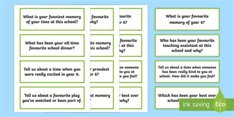 End Of Year 6 Reflection Question Cards Activity