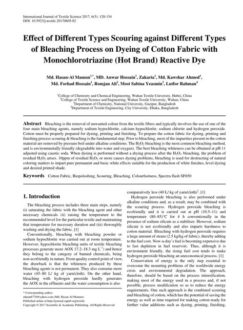 Pdf Effect Of Different Types Scouring Against Different Types Of Bleaching Process On Dyeing