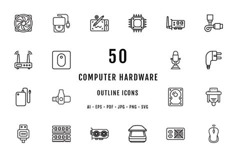 Computer Hardware Outline Icons Computer Hardware Outline Computer