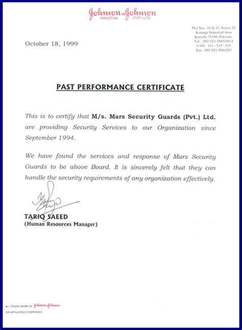 Performance Certificates Mars Security