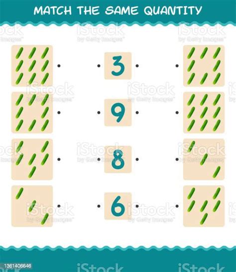 동일한 양의 오이를 일치시합니다 계산 게임 사전 쇼올 년 어린이와 유아를위한 교육 게임 0명에 대한 스톡 벡터 아트 및 기타 이미지 0명 개발 검색 Istock