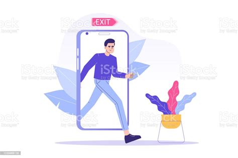 디지털 해독 개념 스마트 폰 화면을 종료 행복 한 남자 전화 의 플러그를 뽑고 오프라인 상태입니다 스트레스와 불안에서 멀리 체재