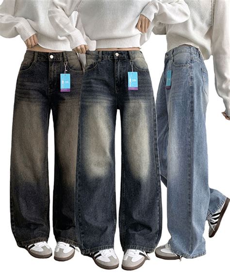 ~2xl 기장선택뒷밴딩깔꼬미 4계절 기본템 와이드핏 워싱 데님팬츠 Bok Place