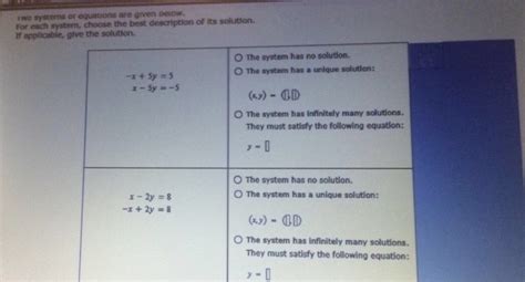 Solved Two Systems Or Equations Are Given Below For Each Chegg Com