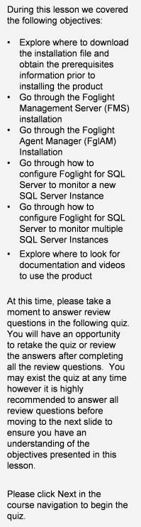 Foglight For SQL Server Installation And Product Overview WBT