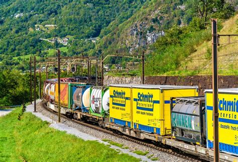 Freight Train Is Climbing Up The Gotthard Pass Editorial Photography Image Of Destination