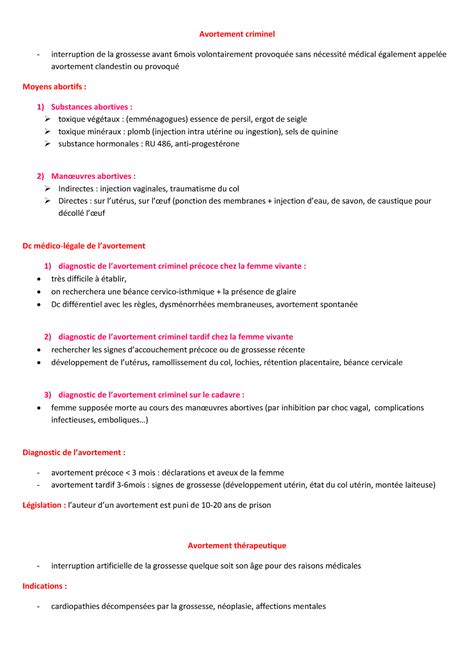 Avortements Cours Magistraux De La Faculté De Médecine Alger