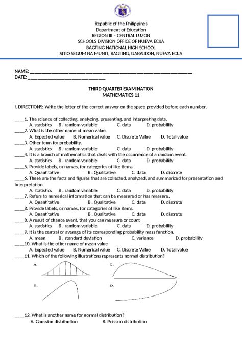 Gen Math 11 Exam Republic Of The Philippines Department Of
