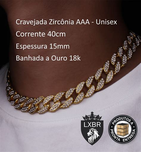 Colar Cm Corrente Cravejada Mm Ouro Hip Hop Lxbr Bl R Em Mercado Livre