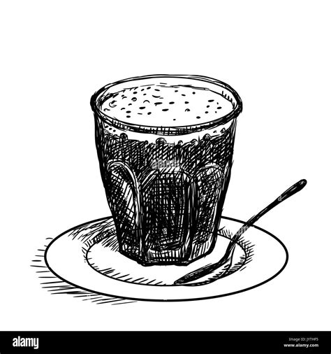 Croquis Dessinés à La Main De Tasse De Café Noir Et Blanc Simple Ligne