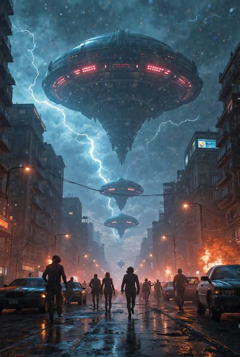 A Highly Realistic And Cinematic Scene Of An Alien Invasion Taking
