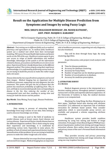 Irjet Result On The Application For Multiple Disease Prediction From