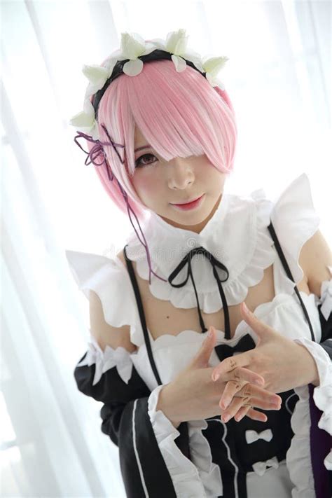 Portrait Of Japan Anime Cosplay Woman White Japanese Maid In White