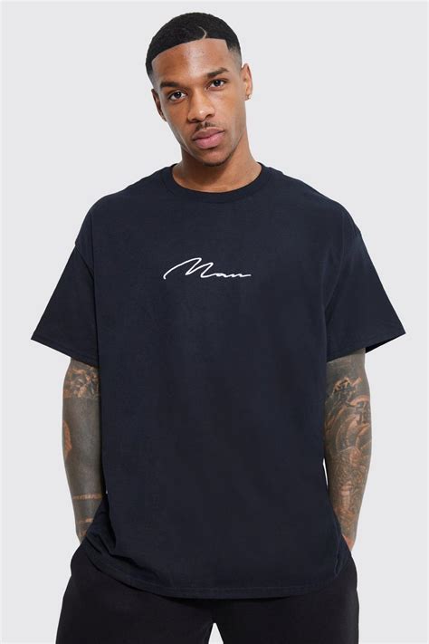 Man Signature Oversized Crew Neck T Shirt Boohoo