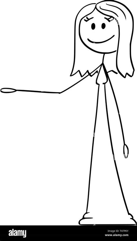 Cartoon Stick Figure Drawing Conceptual Illustration Of Smiling Woman In Ling Dress Or Gown