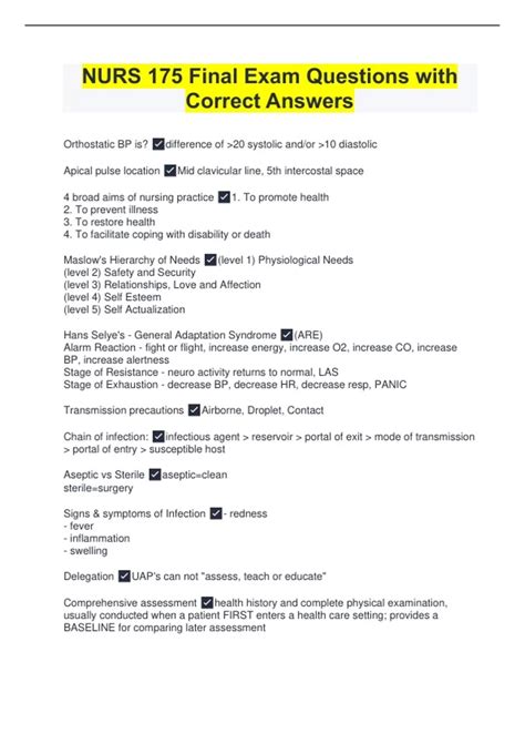 Nurs 175 Final Exam Questions With Correct Answers Nur 175 Stuvia Us