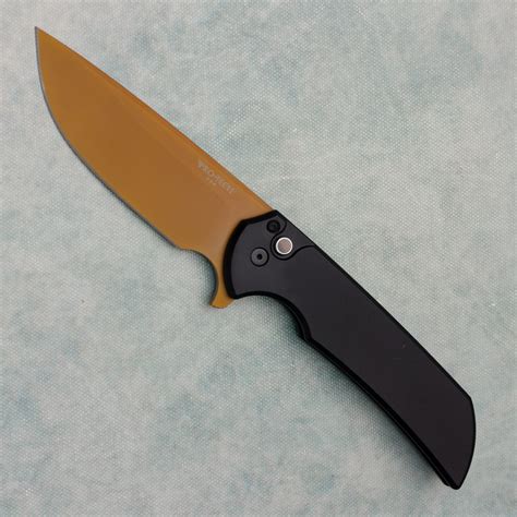 Pro Tech Mordax Button Lock Flipper Solid Black Handle Tan Pvd Magnacut