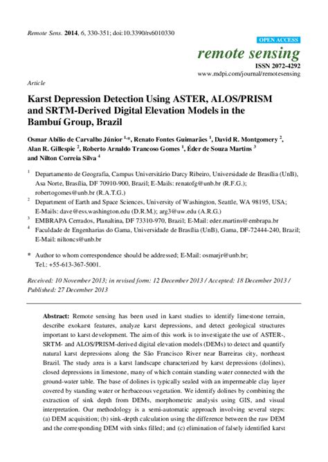Pdf Article Karst Depression Detection Using Aster Alos Prism And Srtm Derived Digital