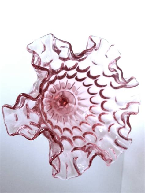 Fenton Glass Colonial Pink Compote Thumbprint Crimped Etsy
