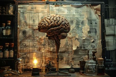 Brain Model In A Vintage Laboratory Symbolizing Scientific Research And Historical Knowledge