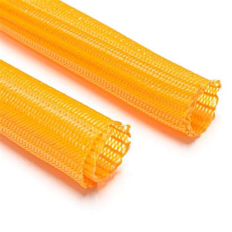 Automotive Orange Yellow Split Braided Wire Loom Cable Sleeve