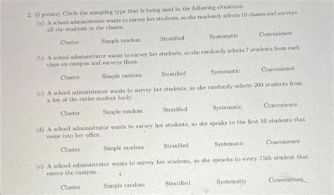 solved 2 5 points circle the sampling type that is being
