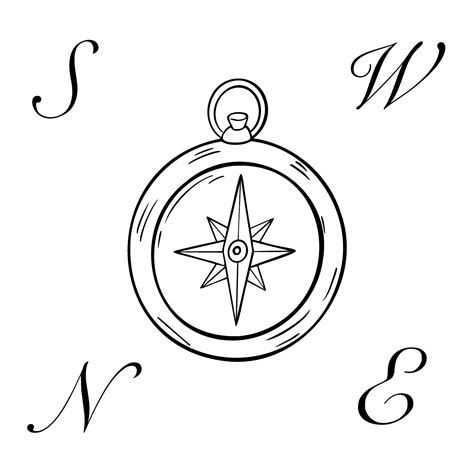 Set Of Nautical Compass And Symbols Black And White Illustration Isolated Marines Compass