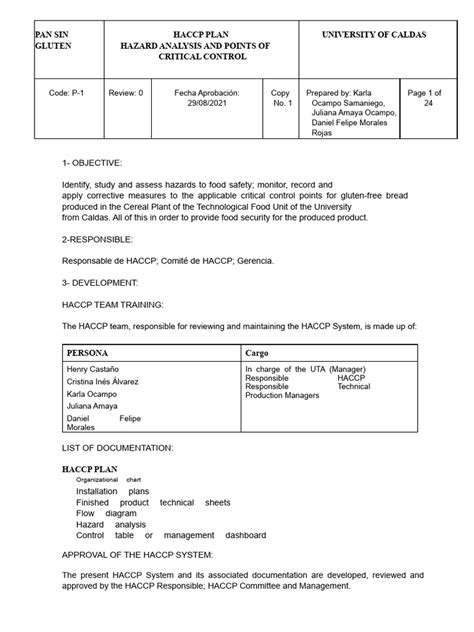 Haccp Plan Cereal Plant Pdf Breads Fermentation