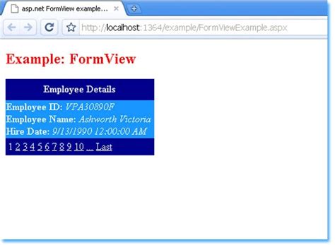 Asp Net Examples How To Use Itemtemplate And Paging Formviewexample Aspx
