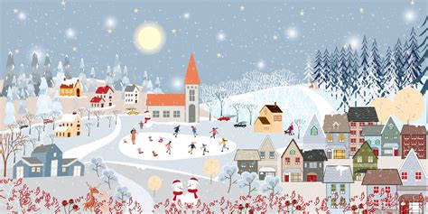 paisagem de inverno comemorando o natal e o ano novo na vila à noite