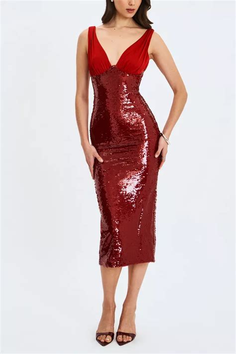 Miss Circle Shanelle Sequin Plunging Midi Dress Urban Outfitters