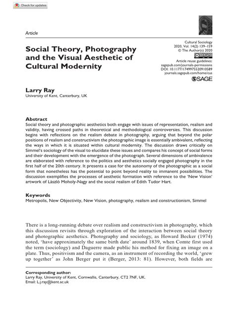 Ray 2020 Social Theory Photography And The Visual Aesthetic Of Cultural