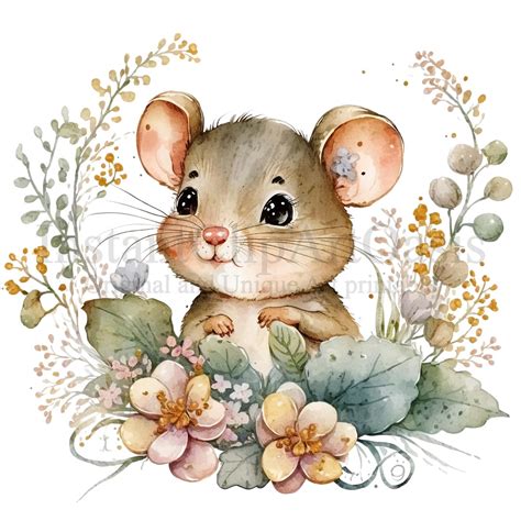 Floral Mouses Clipart 10 High Quality Pngs Nursery Art Digital