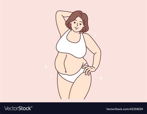 Plus Size Woman In Lingerie Standing In Relaxed Vector Image