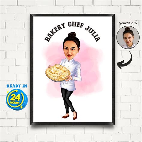 Custom Bakery Chef Cartoon Portrait Female Chef Caricature From Photo