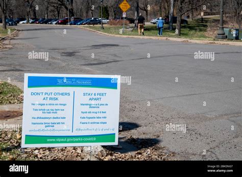 St Paul Minnesota Social Distancing Sign In Different Languages In A Diverse Neighborhood