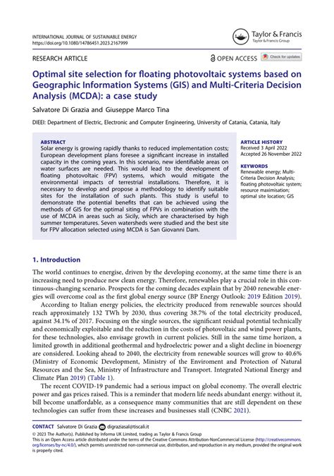 Pdf Optimal Site Selection For Floating Photovoltaic Systems Based On Geographic Information