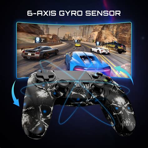 Chengdao Wireless Controller For Ps4 And Pc Black With Skull Graphics 6 Axis Sensor Dual