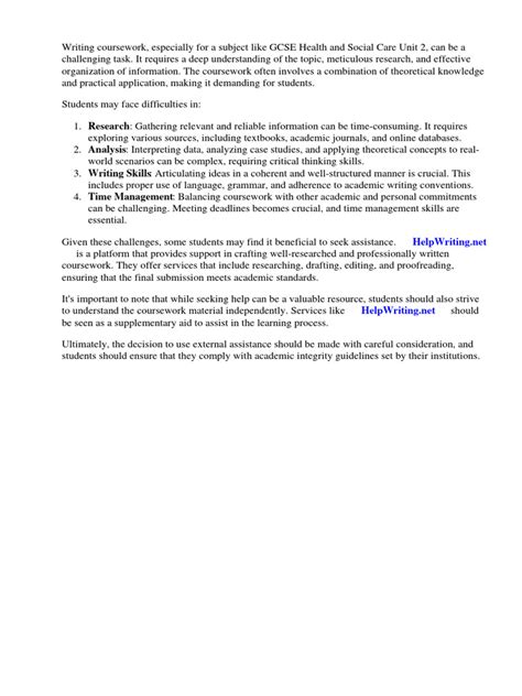 Gcse Health And Social Care Unit 2 Coursework Pdf