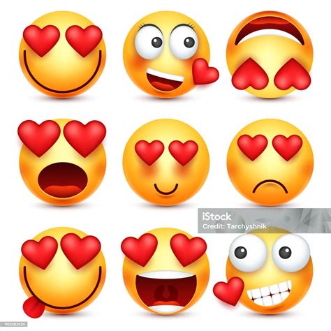 발렌타인 스마일입니다 Emoji 마음으로 사랑 하는 2 월 14 일 누름 버튼에 대한 스톡 벡터 아트 및 기타 이미지 누름