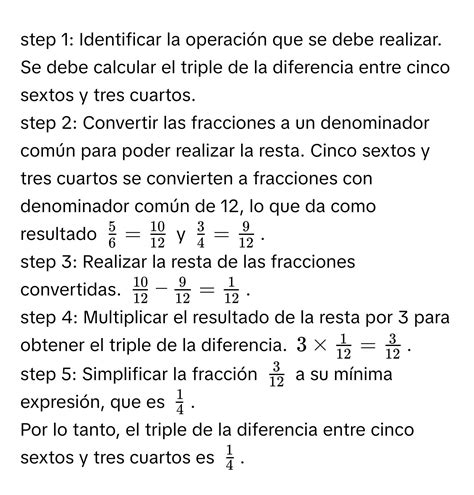 Solved El Triple De La Diferencia Entre Cinco Sextos Y Tres Cuartos